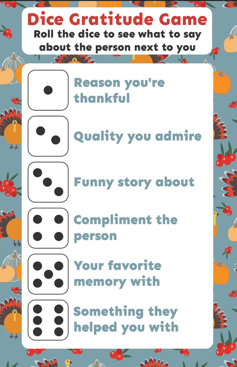 Thanksgiving Dice Gratitude Games (2 games) – Play Party Plan