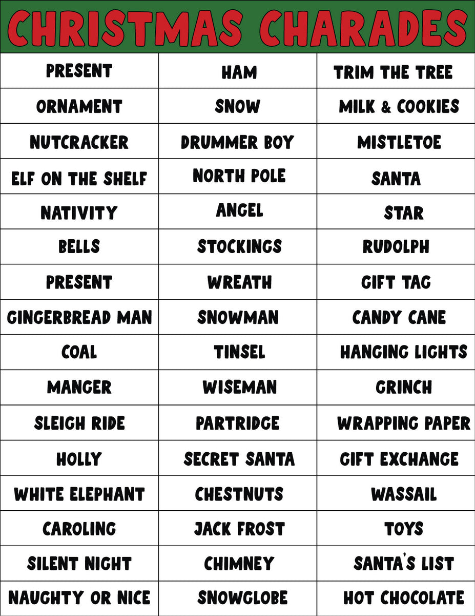 Christmas Pictionary Words Christmas Pictionary Words