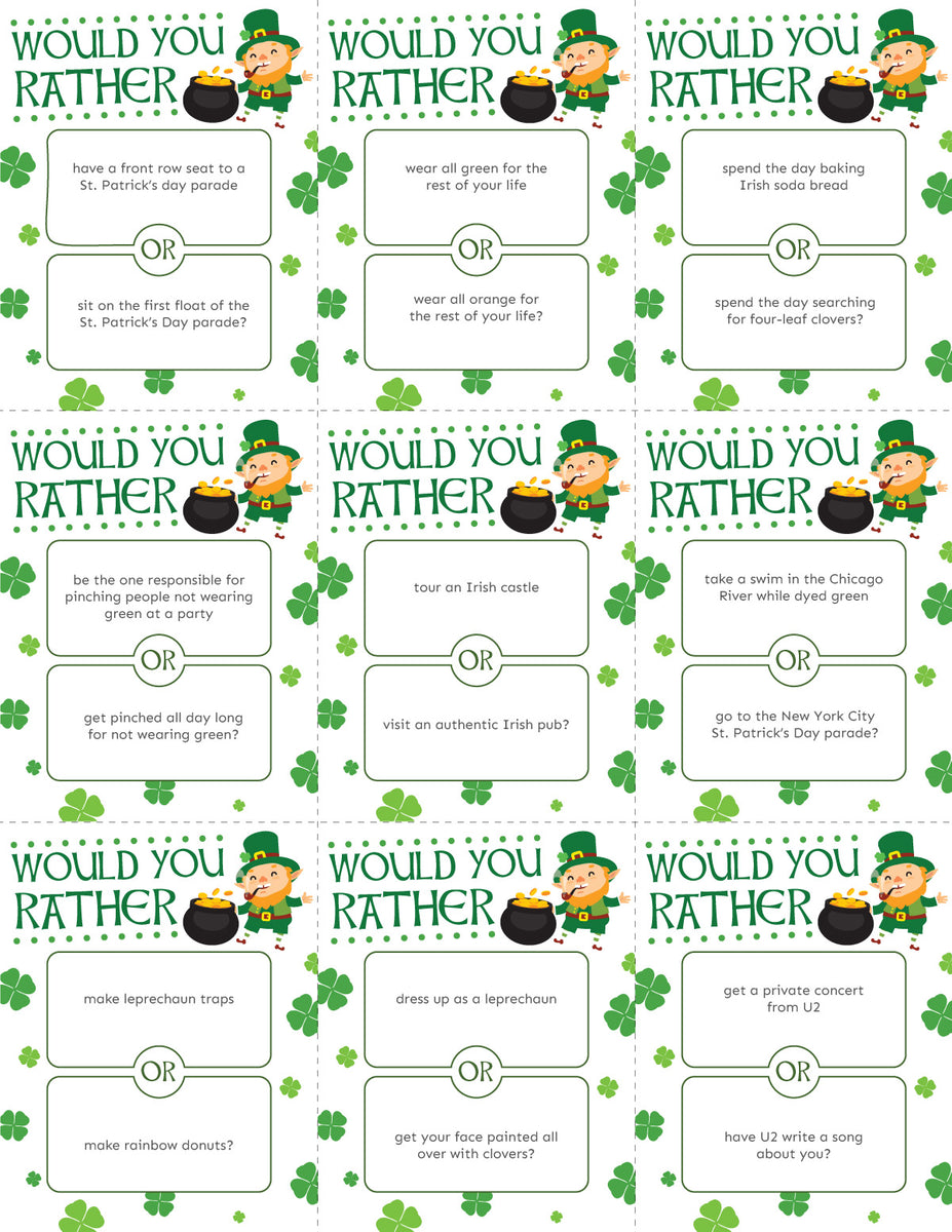 St. Patrick's Day Would You Rather Questions – Play Party Plan
