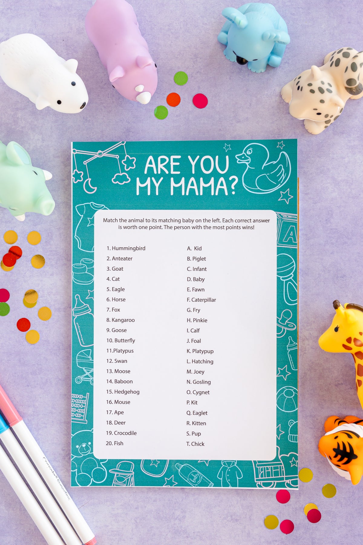Baby Shower Game Match The Baby Animals Animal Pregnancy Baby Shower