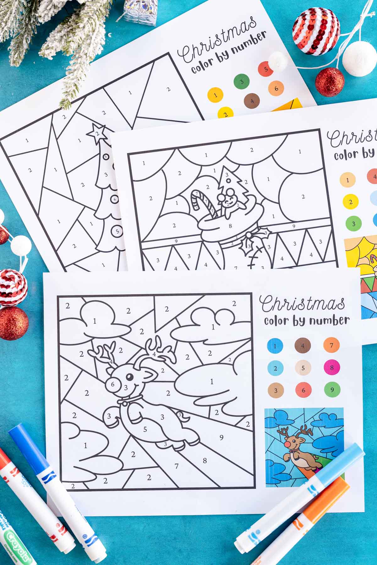 christmas color by numbers coloring pages